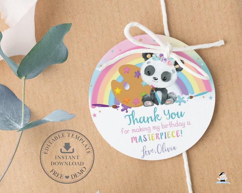 EDITABLE TEMPLATE, Pandacorn Art Party 2" Circle Label, Rainbow Panda ...