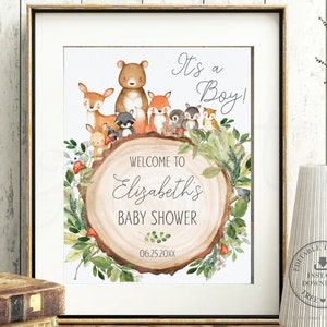 Woodland Animals Welcome Sign, EDITABLE TEMPLATE, Diy Forest Woods Baby ...