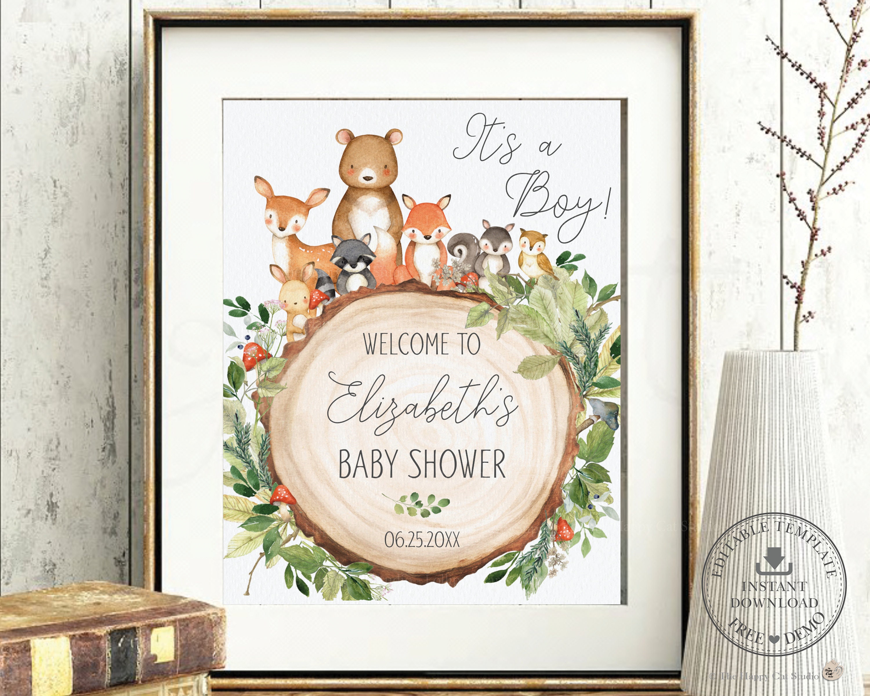 Woodland Animals Welcome Sign, EDITABLE TEMPLATE, Diy Forest Woods Baby ...