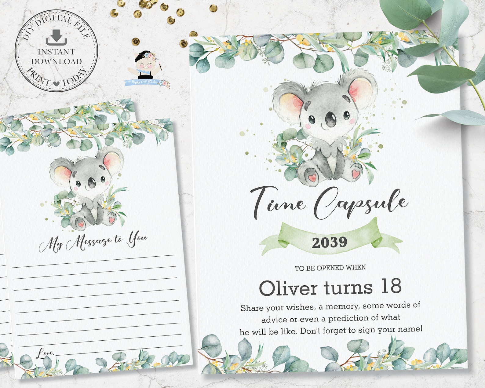 Cute Australian Koala Time Capsule Sign Message Card, EDITABLE TEMPLATE ...