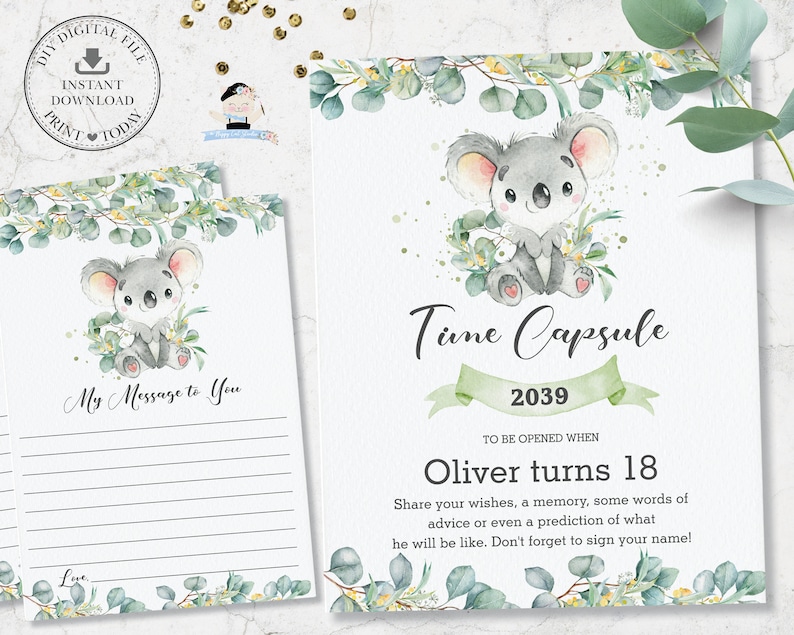 Cute Australian Koala Time Capsule Sign Message Card EDITABLE - Etsy