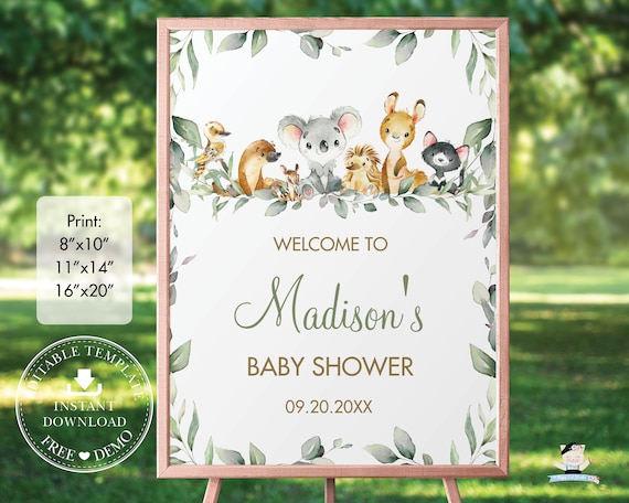 Australian Animals Greenery Welcome Sign, EDITABLE TEMPLATE, INSTANT ...