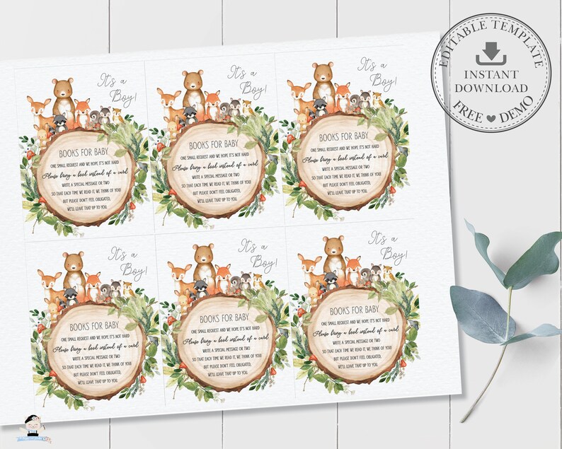 EDITABLE TEMPLATE, Woodland Animals Bring a Book Instead of a Card ...