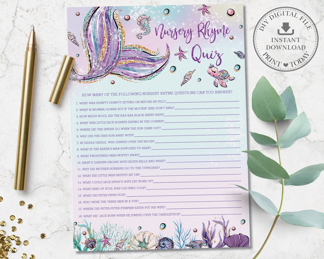 Mermaid Nursery Rhyme Song Game Quiz, Girl Mermaid Tail Baby Shower ...