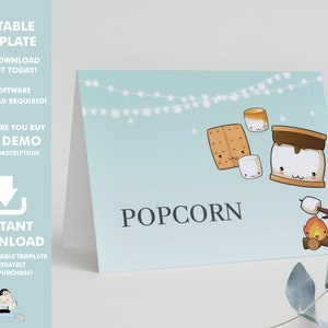 EDITABLE TEMPLATE S'mores Food Tents Printable, Cute Kawaii Smore Place ...