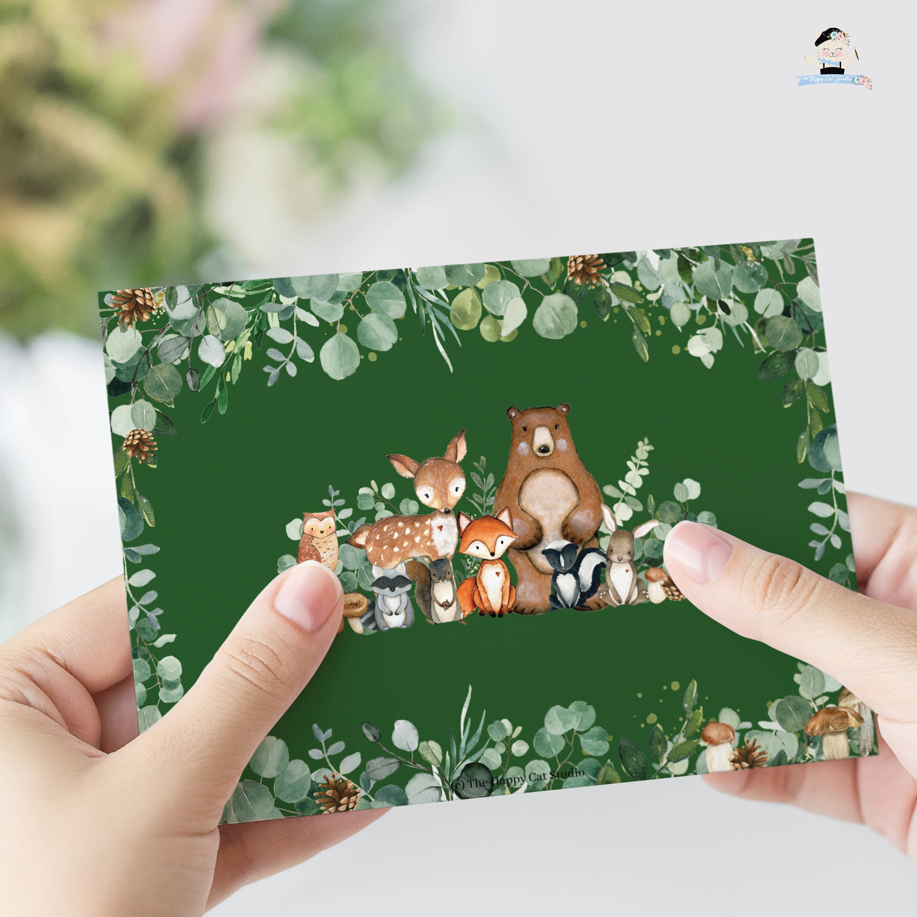 Woodland Animals Forest Greenery Invitation, EDITABLE TEMPLATE, Bear ...
