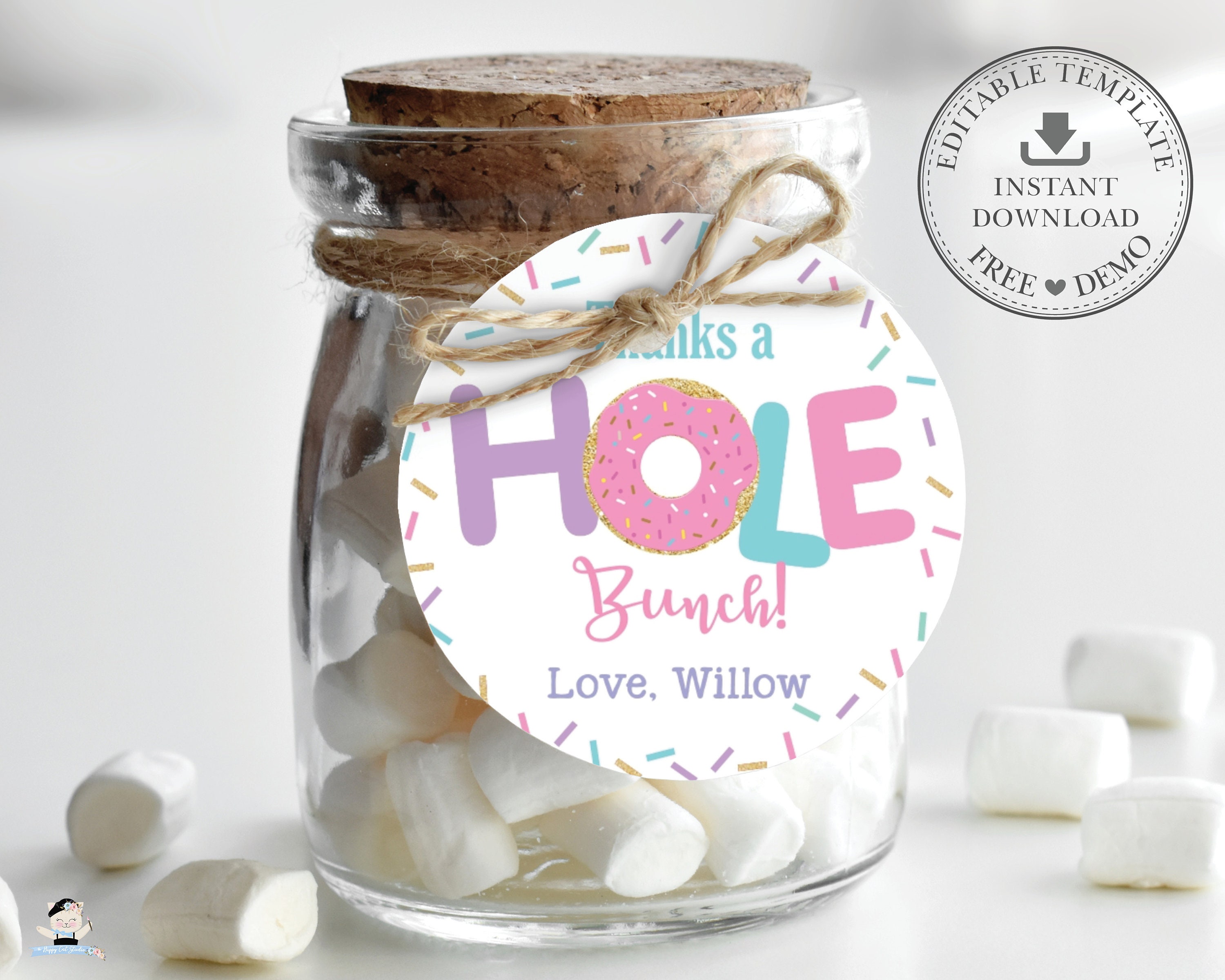 EDITABLE TEMPLATE Donut 2" Circle Tags, Doughnuts Donuts Sprinkle Thank ...