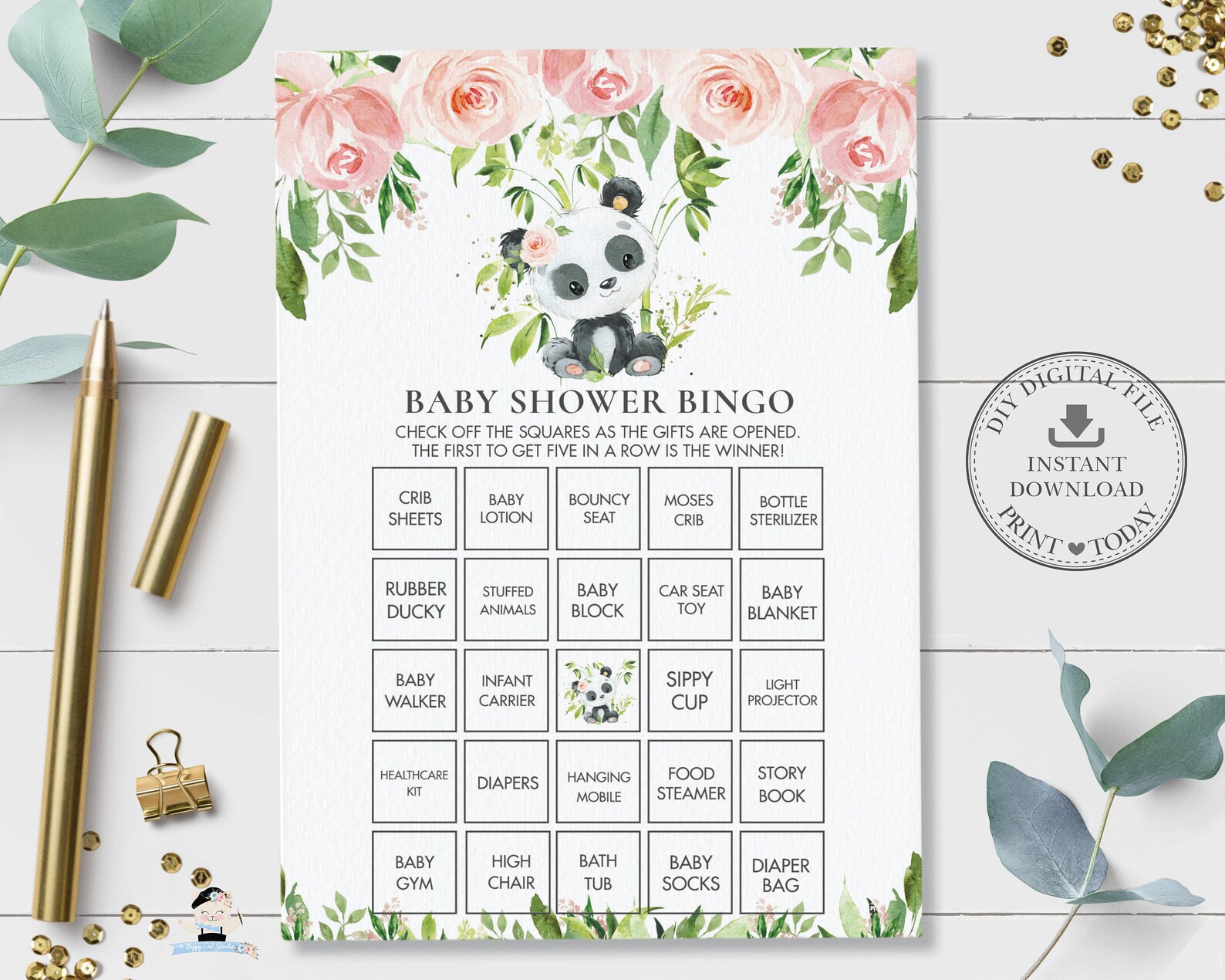 Cute Panda Baby Shower Bingo Game Printable, INSTANT DOWNLOAD, Pre ...