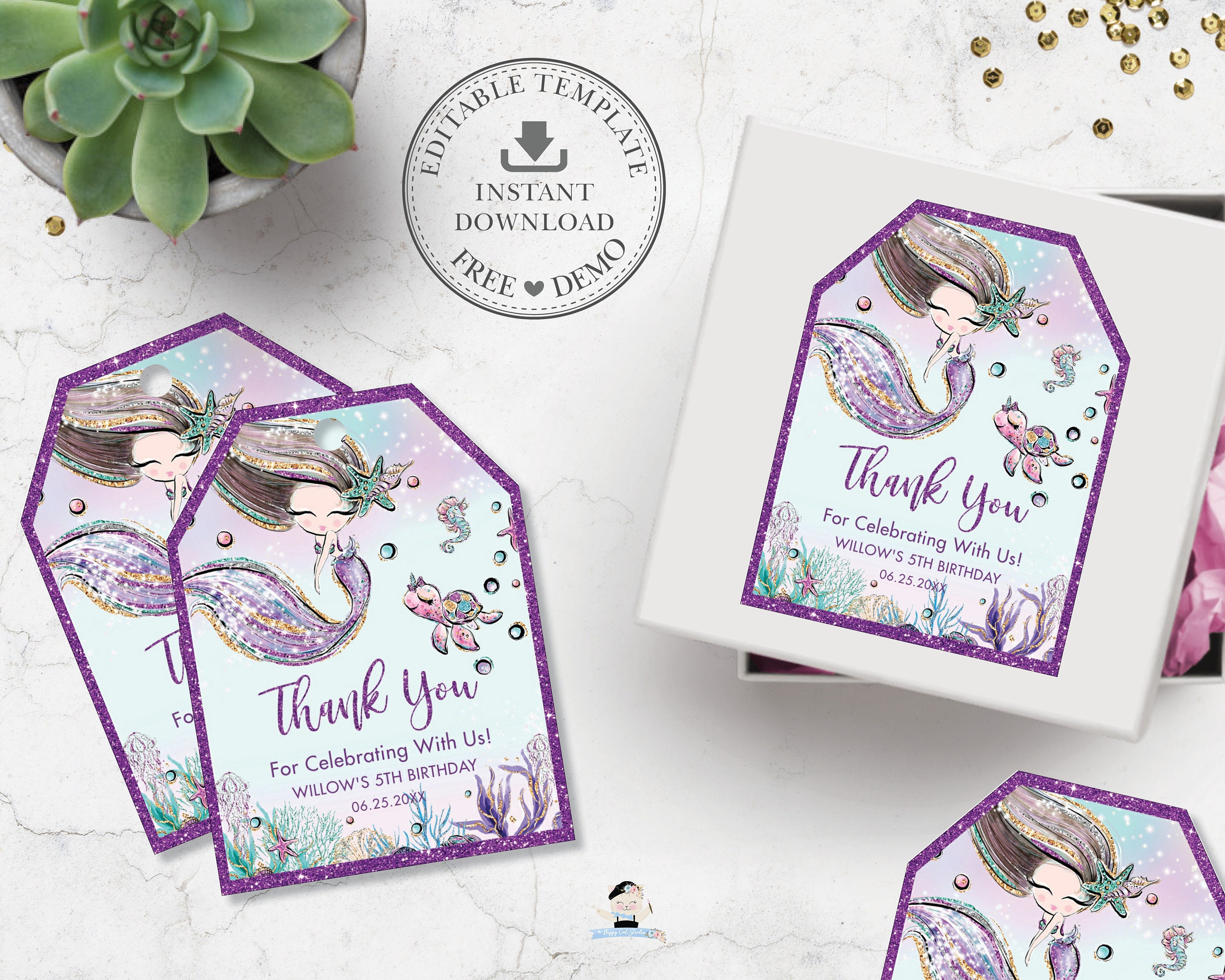 Mermaid Favor Tags Printable EDITABLE TEMPLATE Whimsical - Etsy