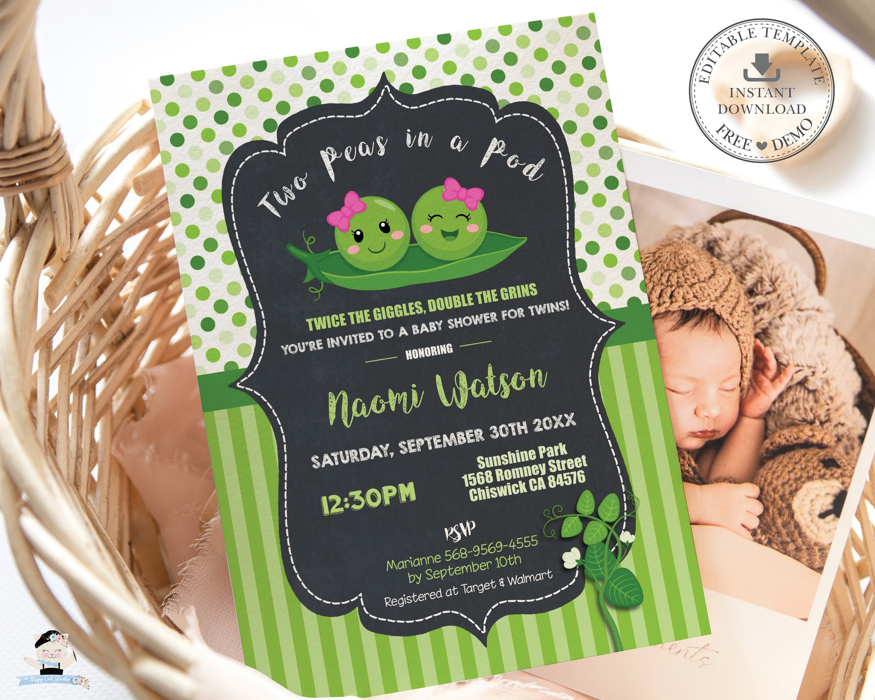 Twins Two Peas in a Pod Baby Shower Invitation EDITABLE | Etsy