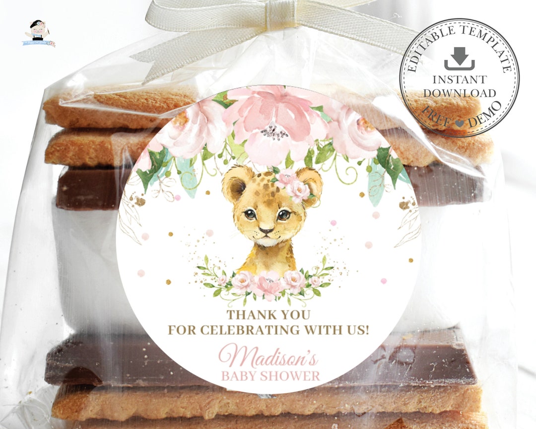 EDITABLE TEMPLATE Lion Cub Pink Floral 2" Circle Tags, Jungle Animals ...