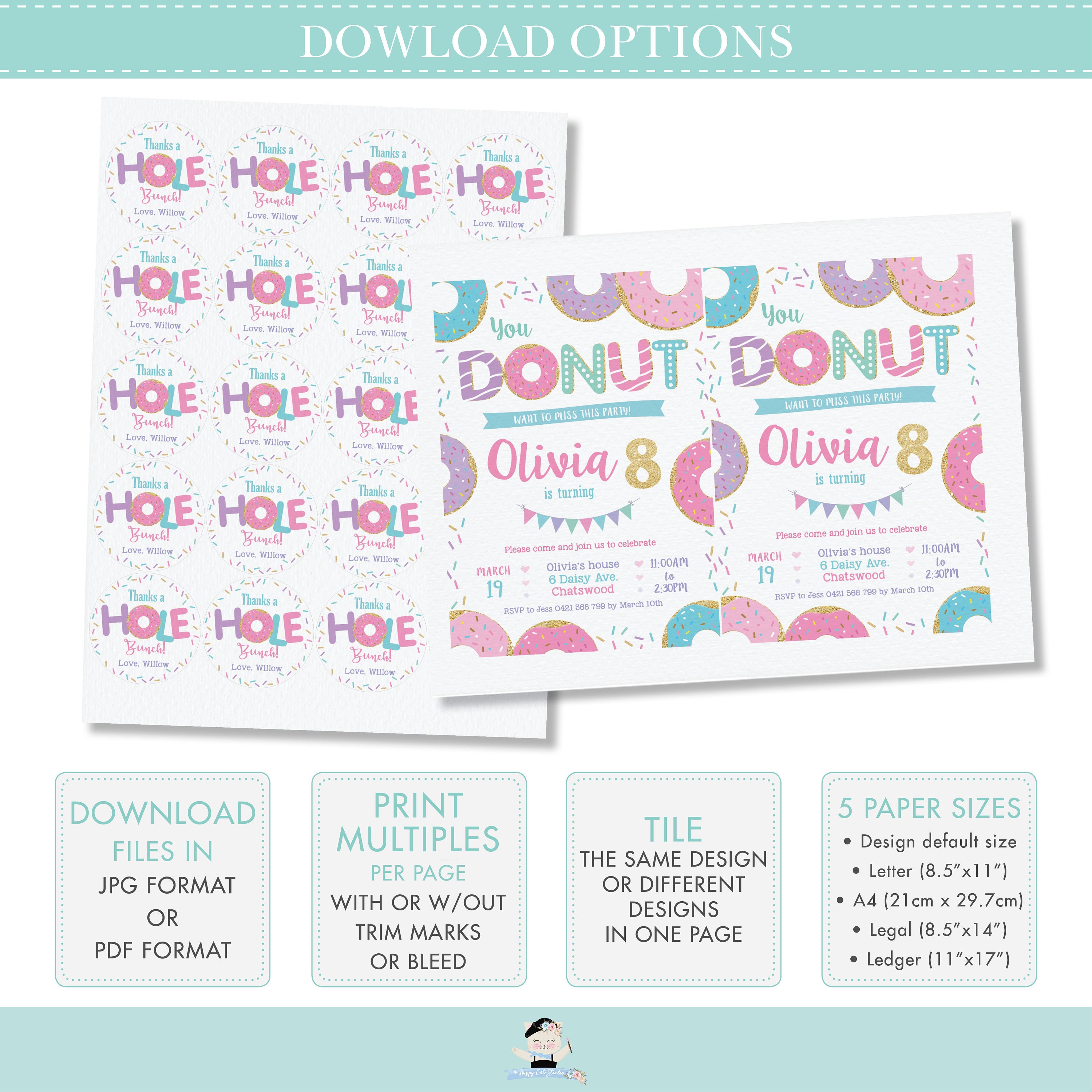 EDITABLE TEMPLATE Donut 2" Circle Tags, Doughnuts Donuts Sprinkle Thank ...