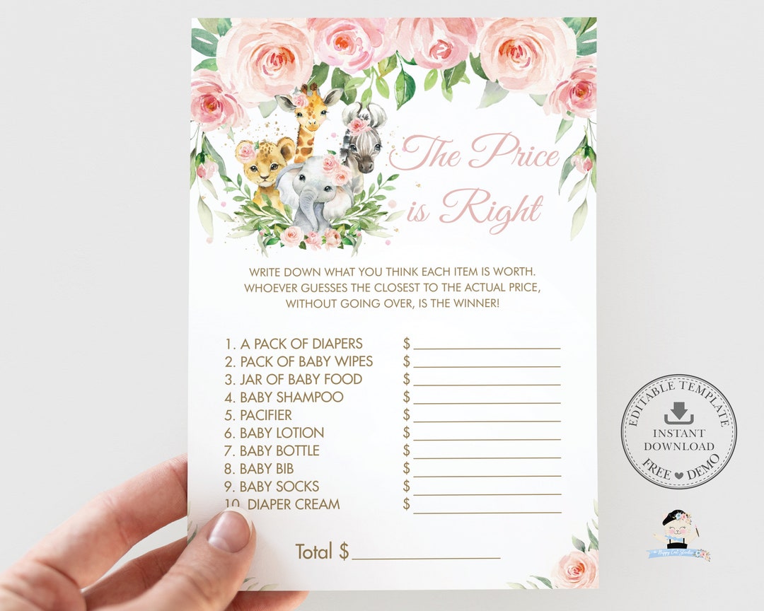 EDITABLE TEMPLATE the Price is Right Baby Shower Game, Chic Blush Pink ...