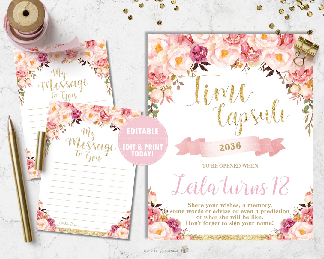 Time Capsule Sign and Message Card EDITABLE TEMPLATE, Time Capsule ...