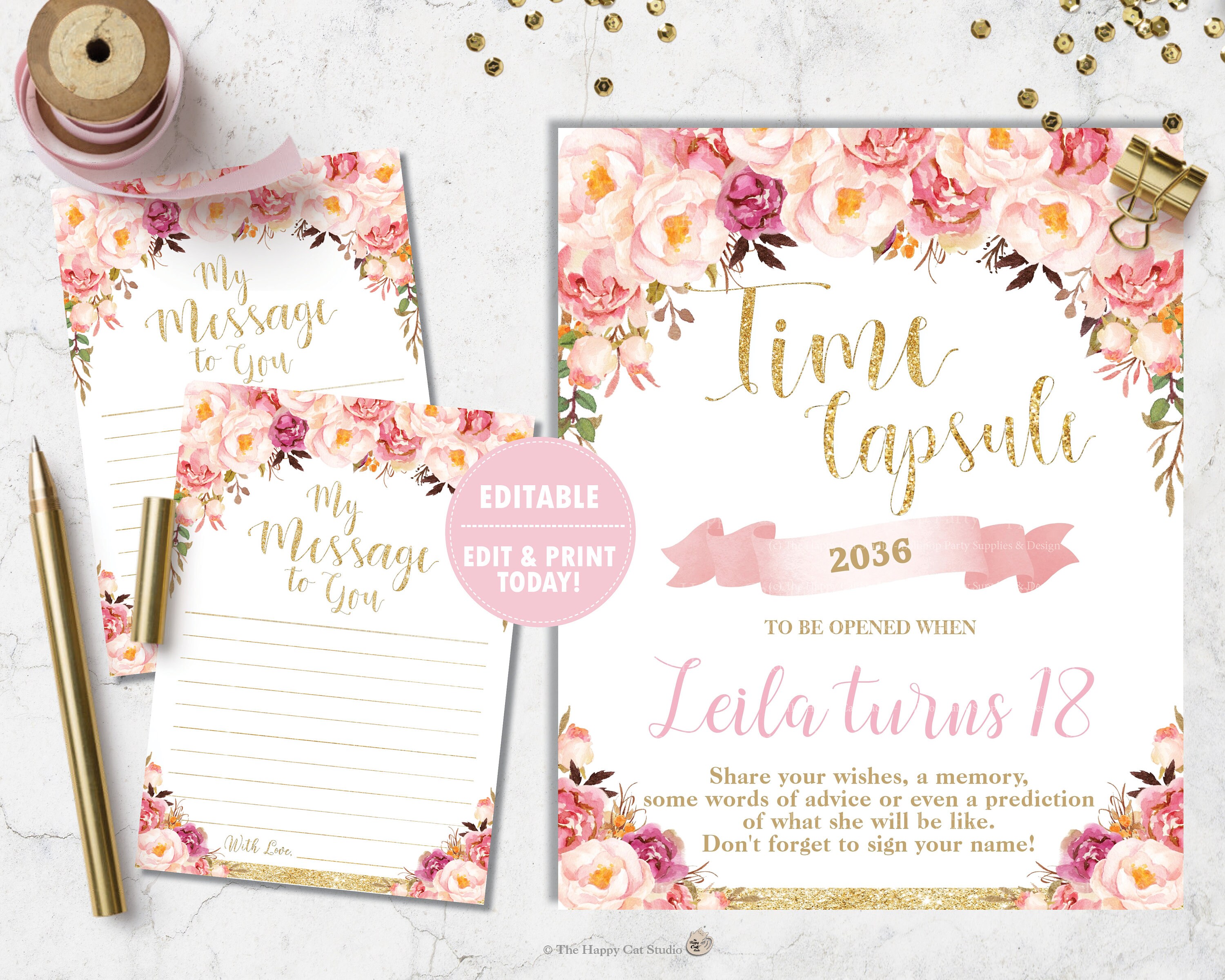 Time Capsule Sign and Message Card EDITABLE TEMPLATE Time - Etsy