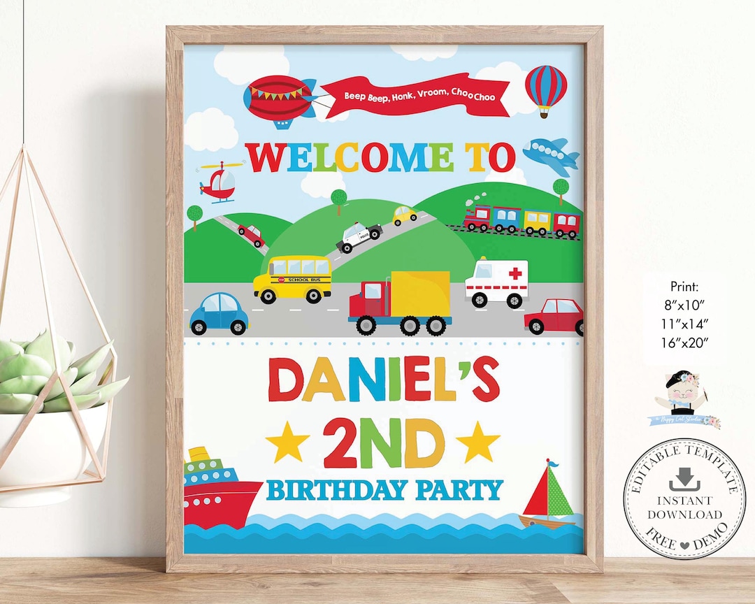 Transportation Birthday Welcome Sign EDITABLE TEMPLATE Transport Party ...