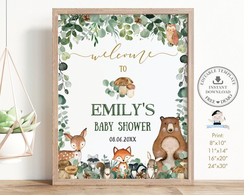 Woodland Animals Welcome Sign EDITABLE TEMPLATE Forest - Etsy