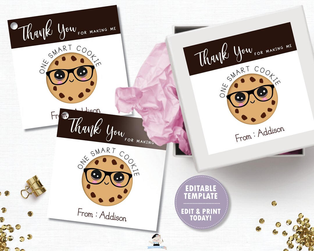 Smart Cookie Teacher Thank You Tags, INSTANT DOWNLOAD, Teacher ...