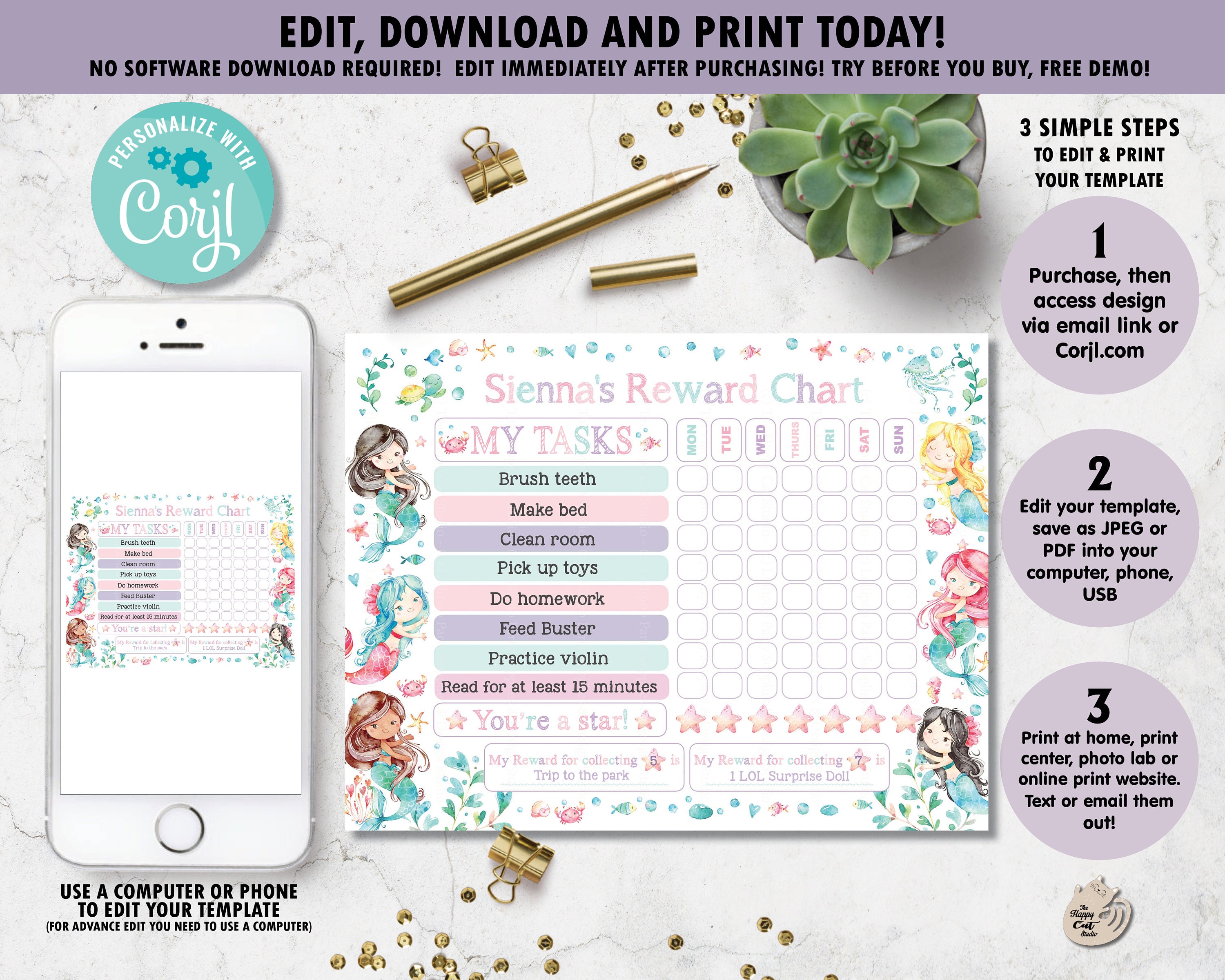 Calendars & Planners Paper & Party Supplies Paper PERSONALIZED Mermaid ...