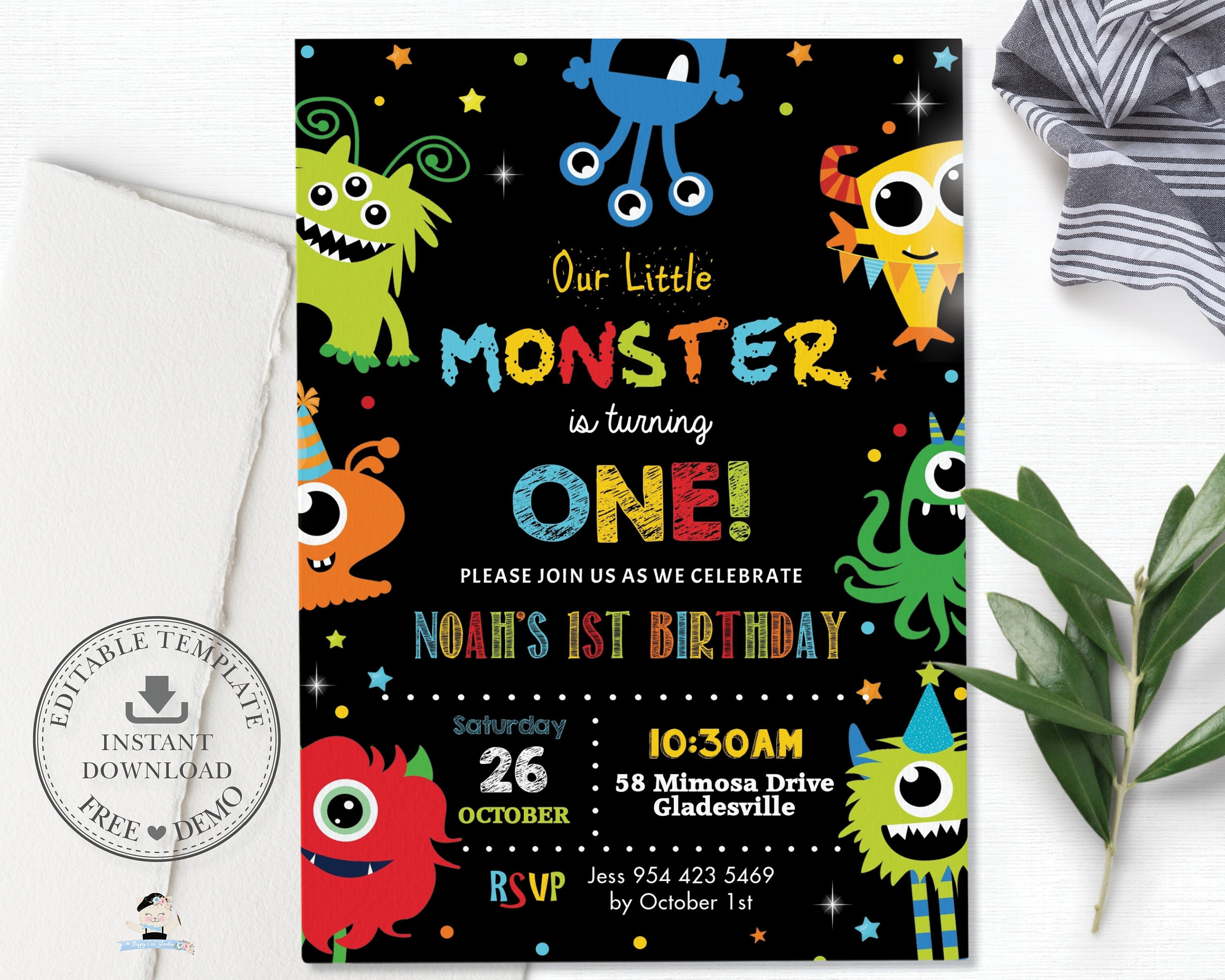 Monster Invitation EDITABLE TEMPLATE Colorful Cute Little - Etsy