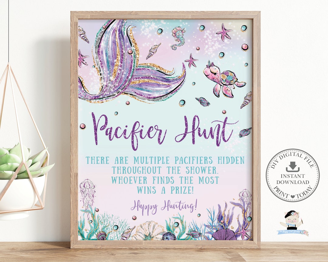 Mermaid Pacifier Hunt Game Sign Printable, INSTANT DOWNLOAD, Chic ...