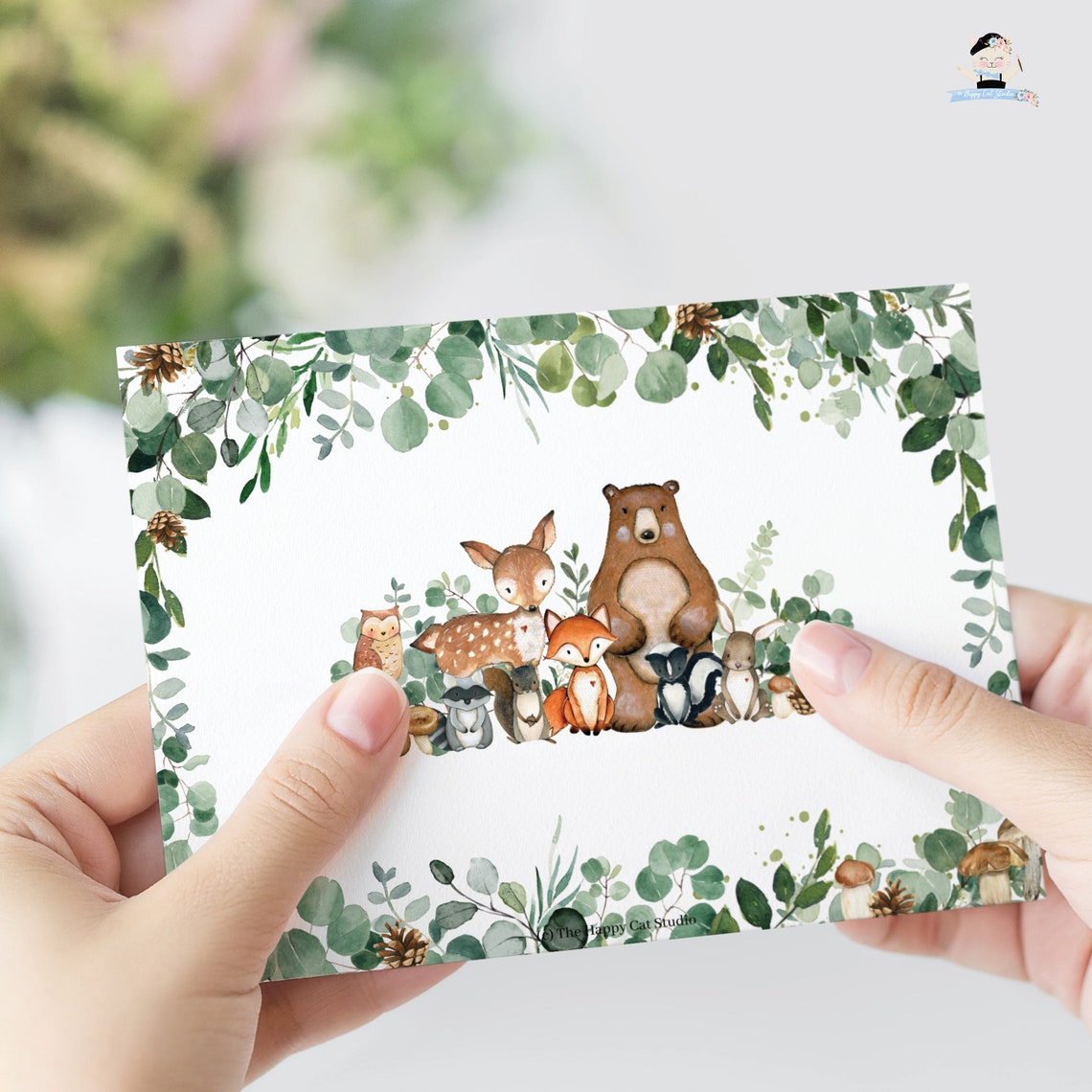 Woodland Animals Forest Greenery Invitation, EDITABLE TEMPLATE, Bear ...