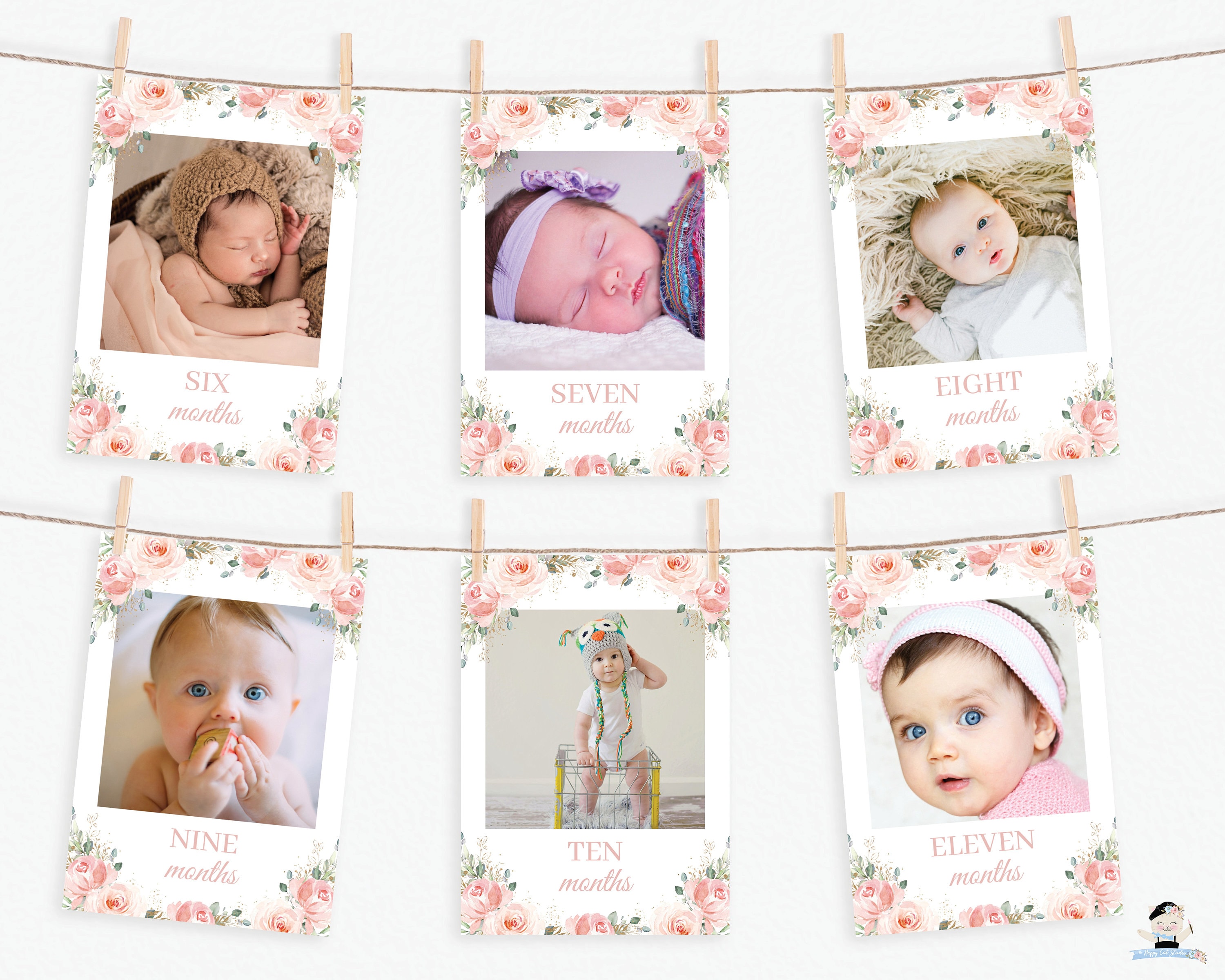 Blush Pink Floral First Year Photos, EDITABLE TEMPLATE, 1st First ...