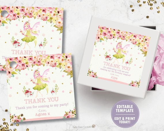 EDITABLE TEMPLATE Fairy Birthday Favor Tags, Favour Stickers, Thank You ...