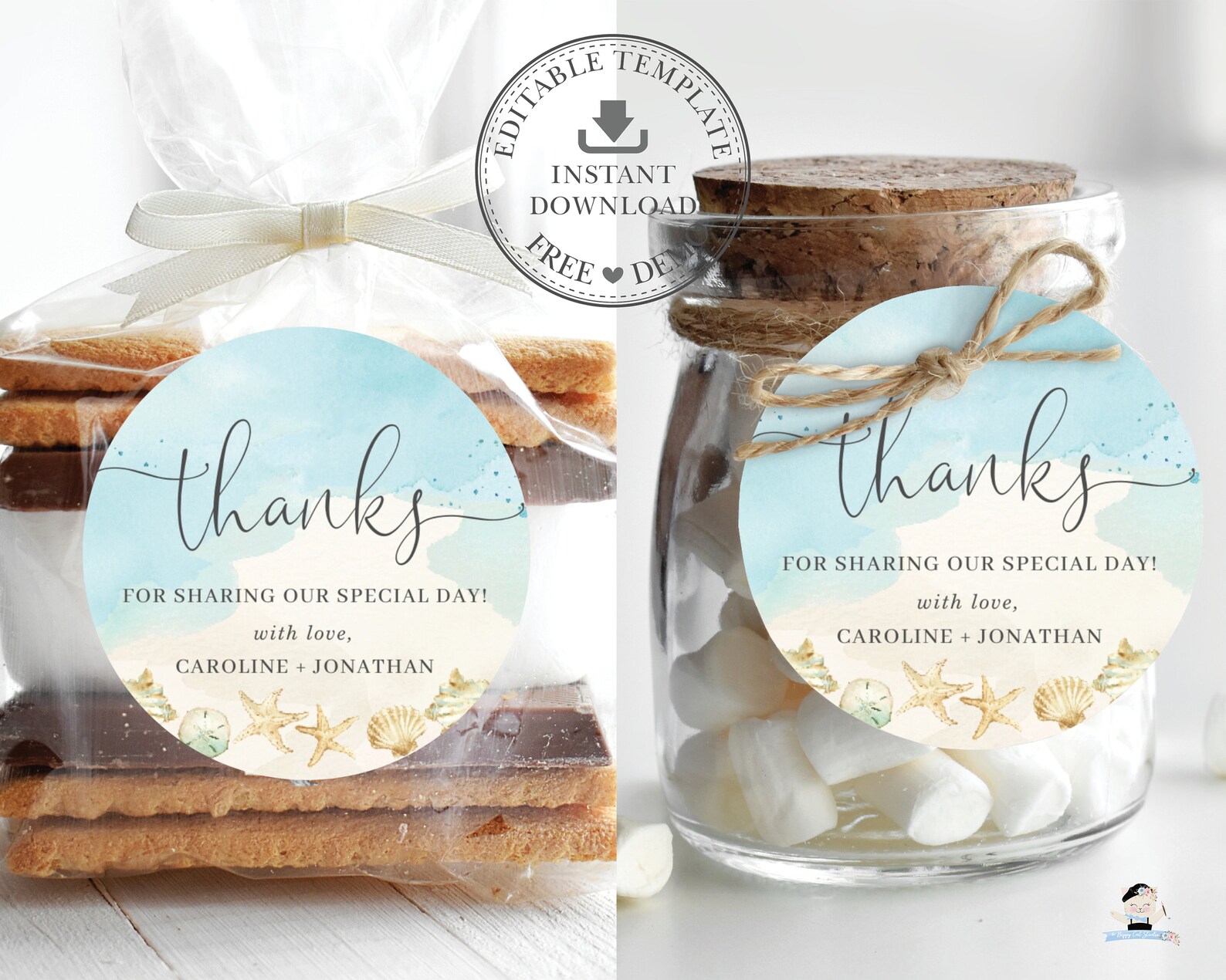 EDITABLE TEMPLATE Beach Wedding 2 Circle Tags Chic - Etsy