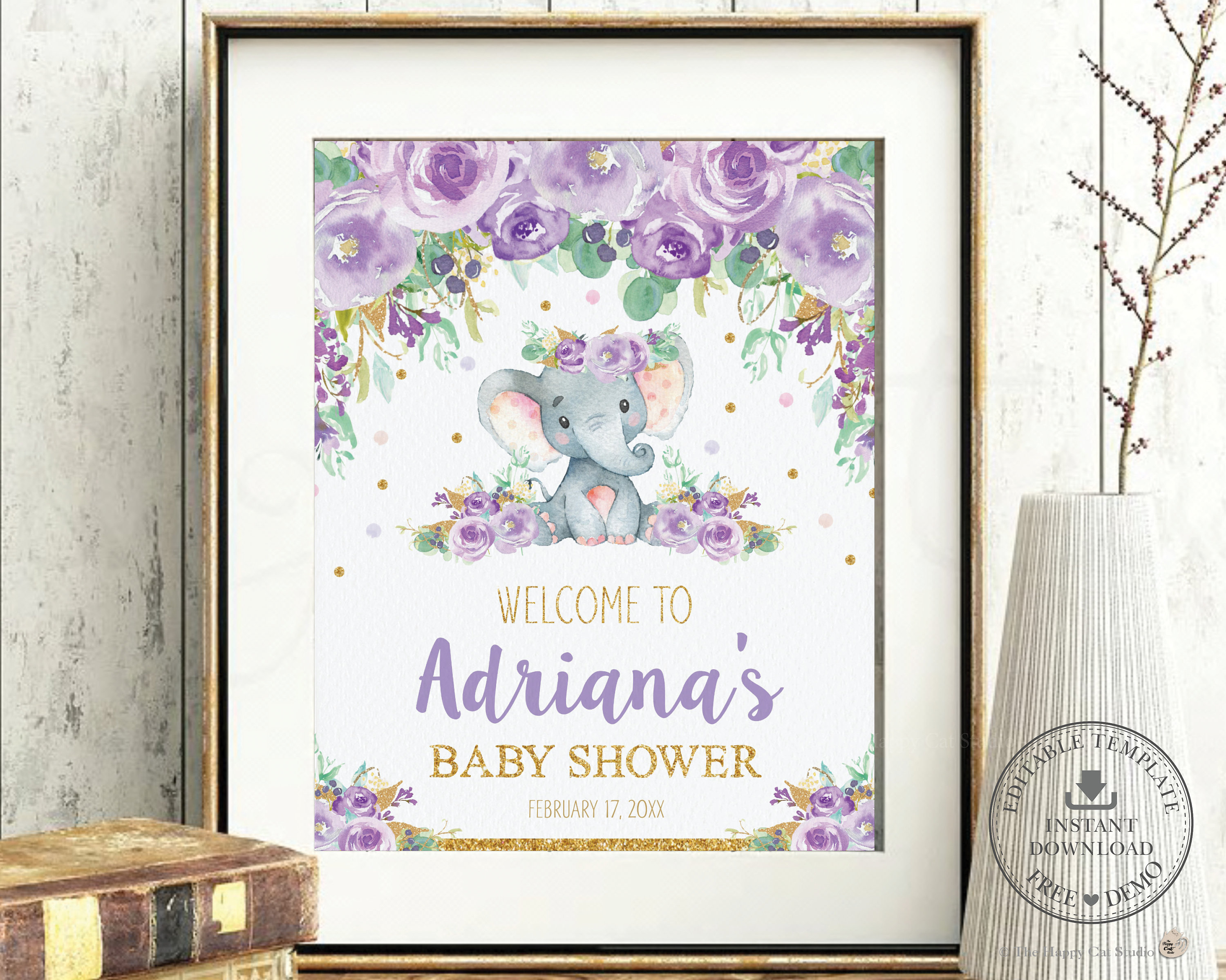 Elephant Welcome Sign, EDITABLE TEMPLATE, Printable Elephant, Whimsical ...