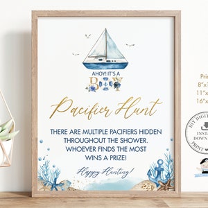 Nautical Blue Boat Pacifier Hunt Game Sign Printable, INSTANT DOWNLOAD ...