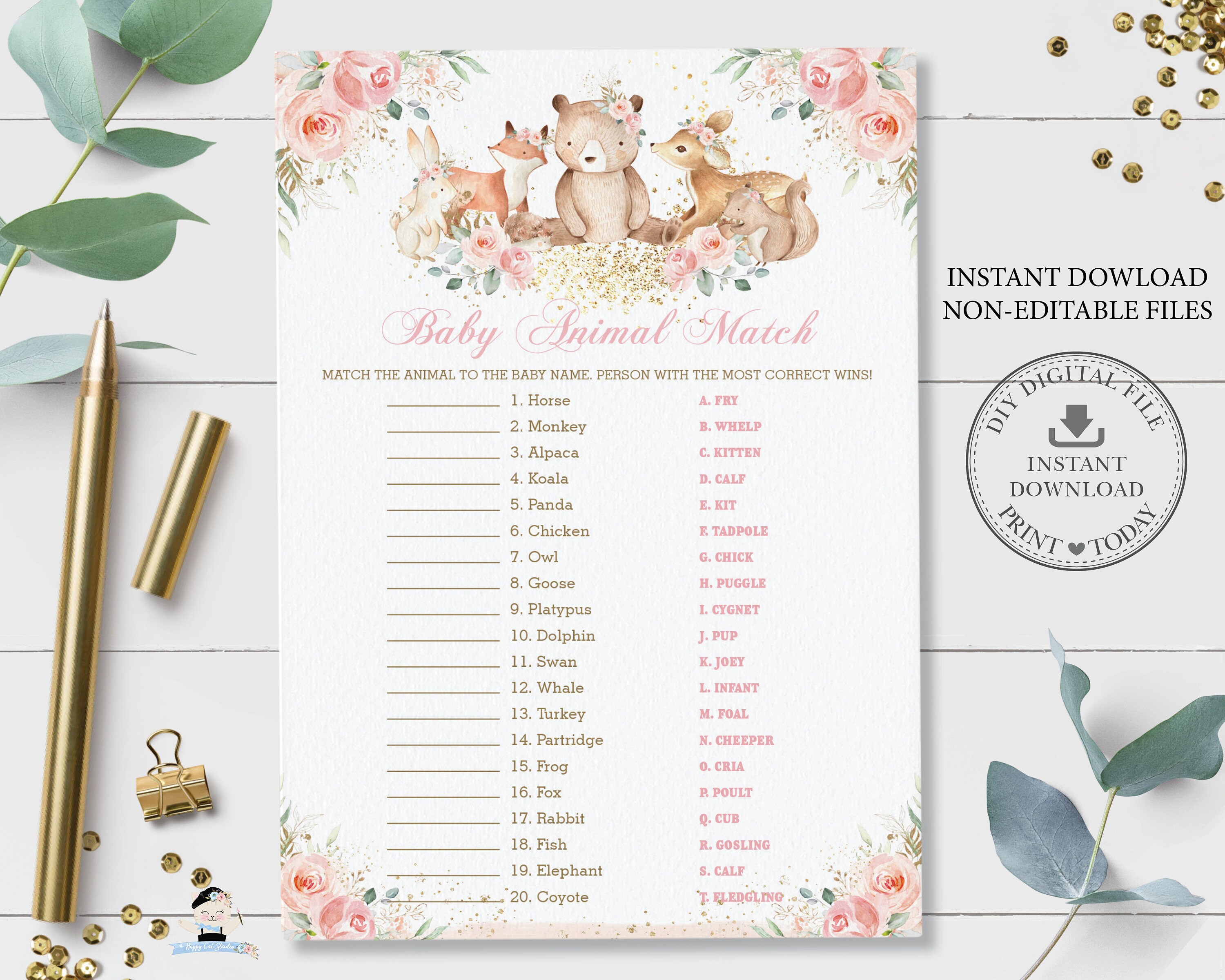 Floral Woodland Animals Baby Shower Game Bundle 8 GAMES Baby - Etsy