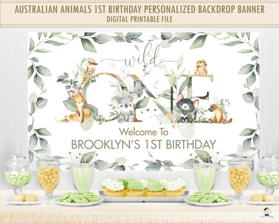 Australian Animals 1st Birthday Backdrop Banner, Koala Kangaroo Welcome ...