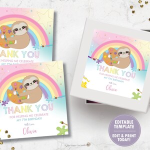 Art Party Thank You Tags EDITABLE TEMPLATE, Cute Sloth Paint Birthday ...
