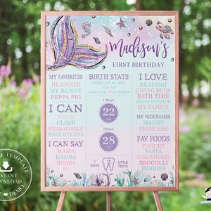 Mermaid Tail 1st Birthday Milestone Sign, EDITABLE TEMPLATE, Birth ...