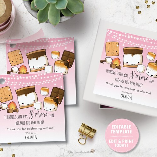 S'mores Birthday Favor Tags Thank You Digital Smores Party - Etsy