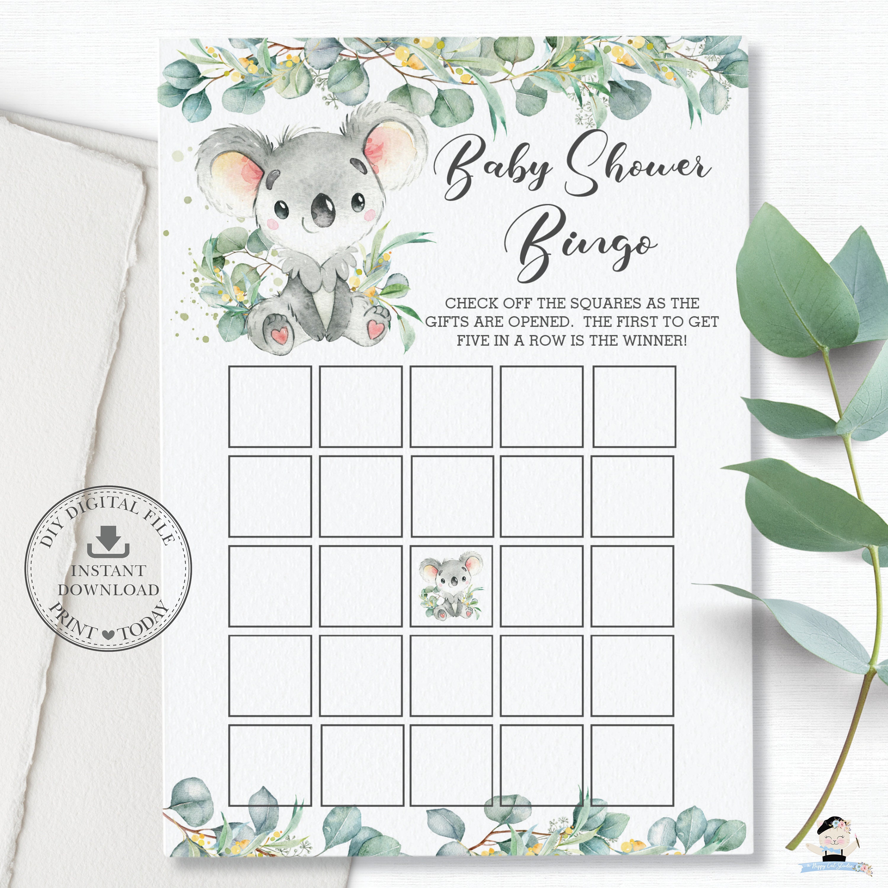 Koala Baby Shower Bingo Game, Pre-filled Blank Cards, Australian ...