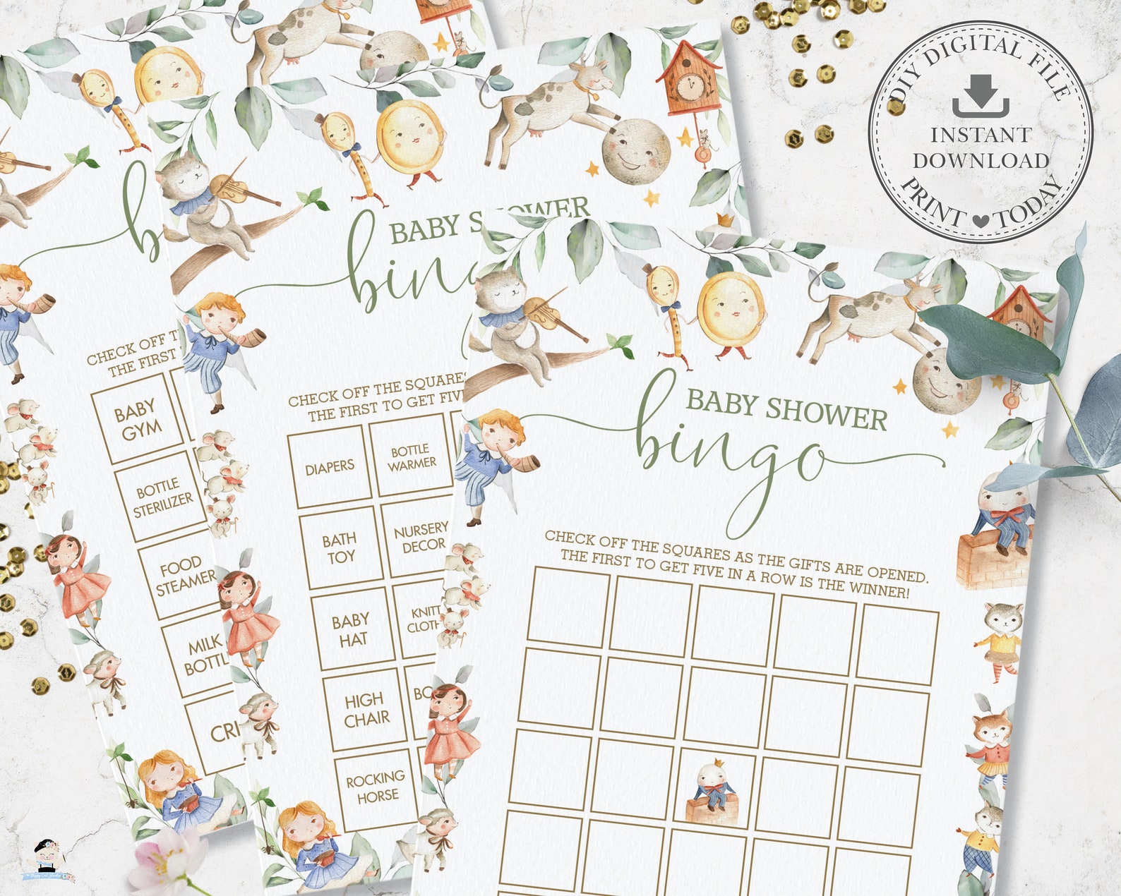 Nursery Rhyme Baby Shower Bingo Game Printable INSTANT - Etsy Australia