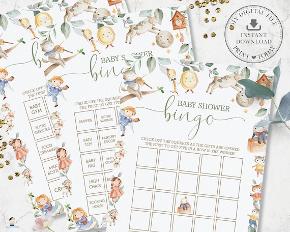 Nursery Rhyme Baby Shower Bingo Game Printable, INSTANT DOWNLOAD, Pre ...