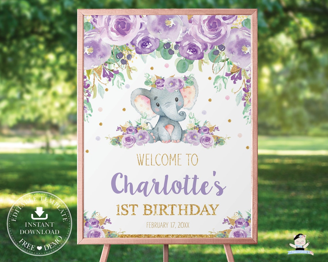 Elephant Welcome Sign EDITABLE TEMPLATE Printable Elephant | Etsy