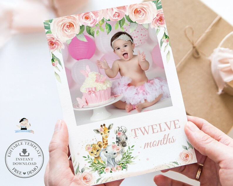 Jungle Animals First Year Photos EDITABLE TEMPLATE 1st - Etsy