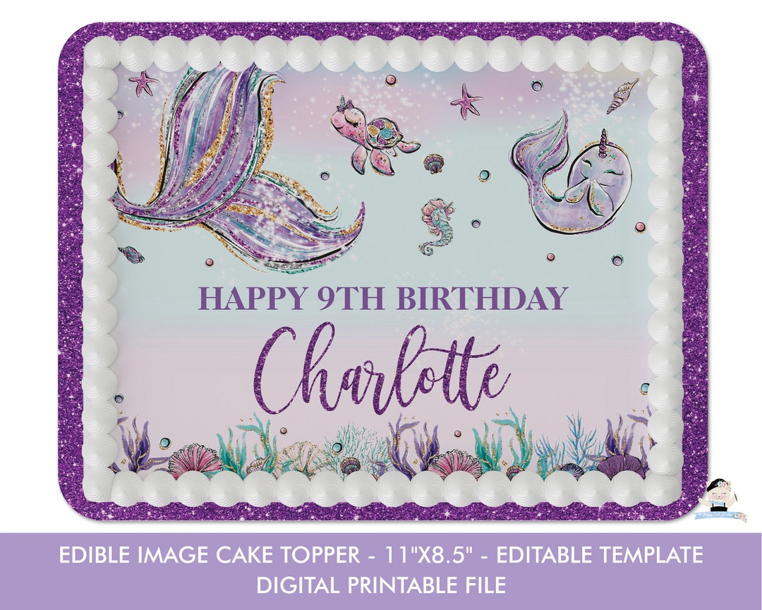 Mermaid Tail Edible Image Cake Topper EDITABLE TEMPLATE Baby Shower ...