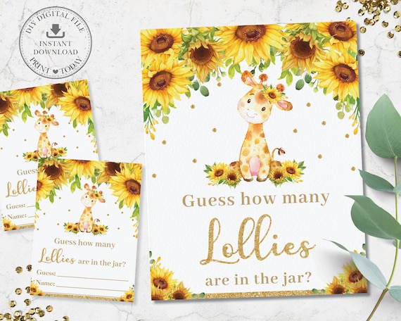 Guess How Many Lollies Are In The Jar Game INSTANT DOWNLOAD Sunflower 