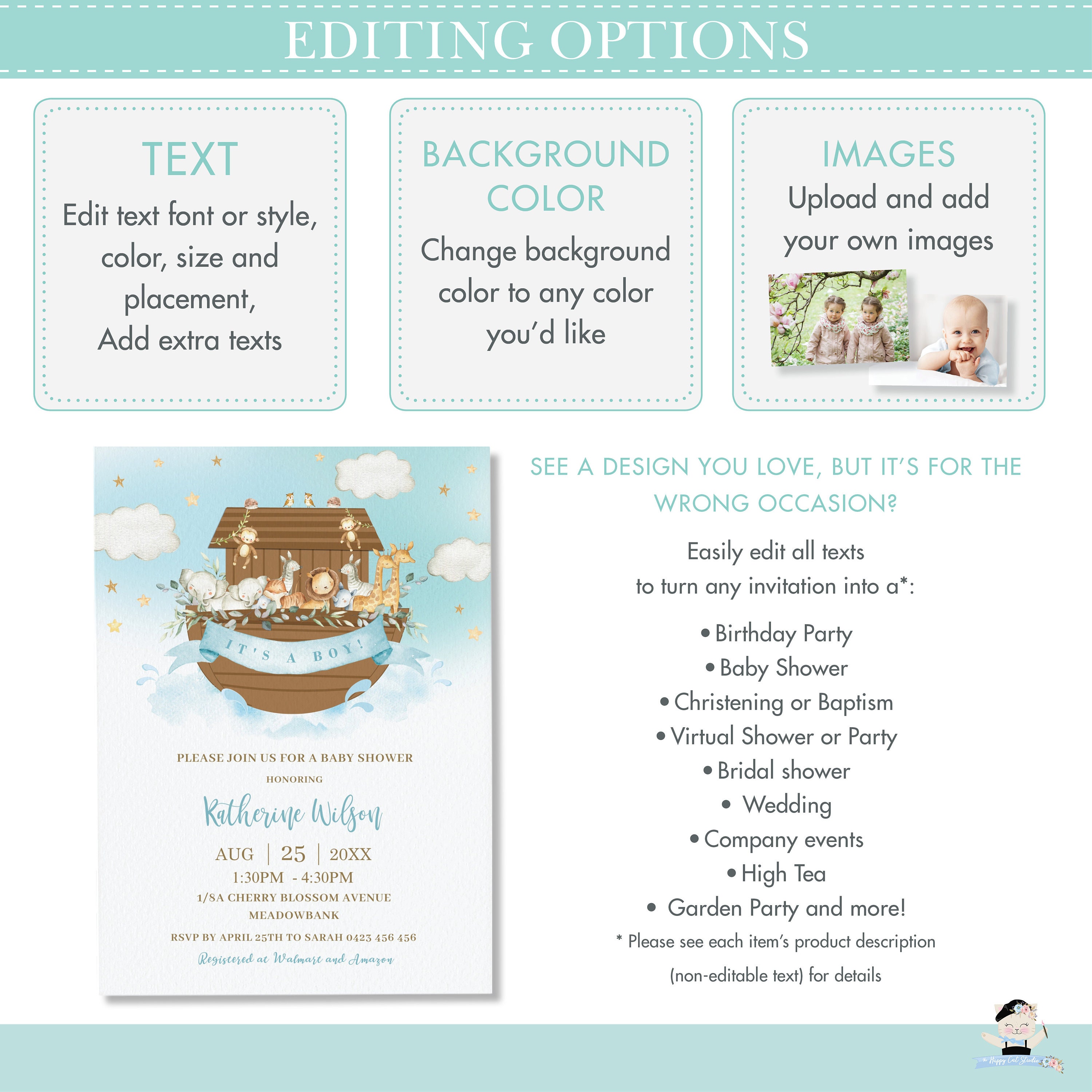 Noah's Ark Baptism Christening Photo Thank You EDITABLE - Etsy