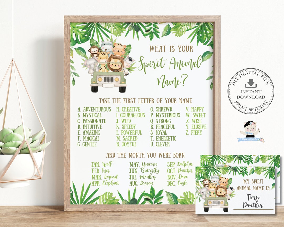 What's Your Animal Sprit Name Game Sign Name Card Printable INSTANT ...