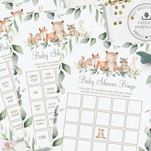 Woodland Animals Baby Bingo Printable, INSTANT DOWNLOAD, Pre-filled ...