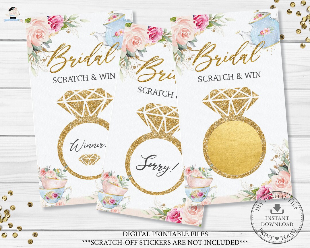Bridal Scratch and Win Game Printable, INSTANT DOWNLOAD, High Tea Party ...