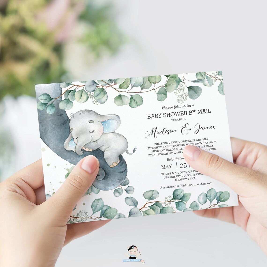 Elephant Baby Shower by Mail Invitation, EDITABLE TEMPLATE, Rustic ...