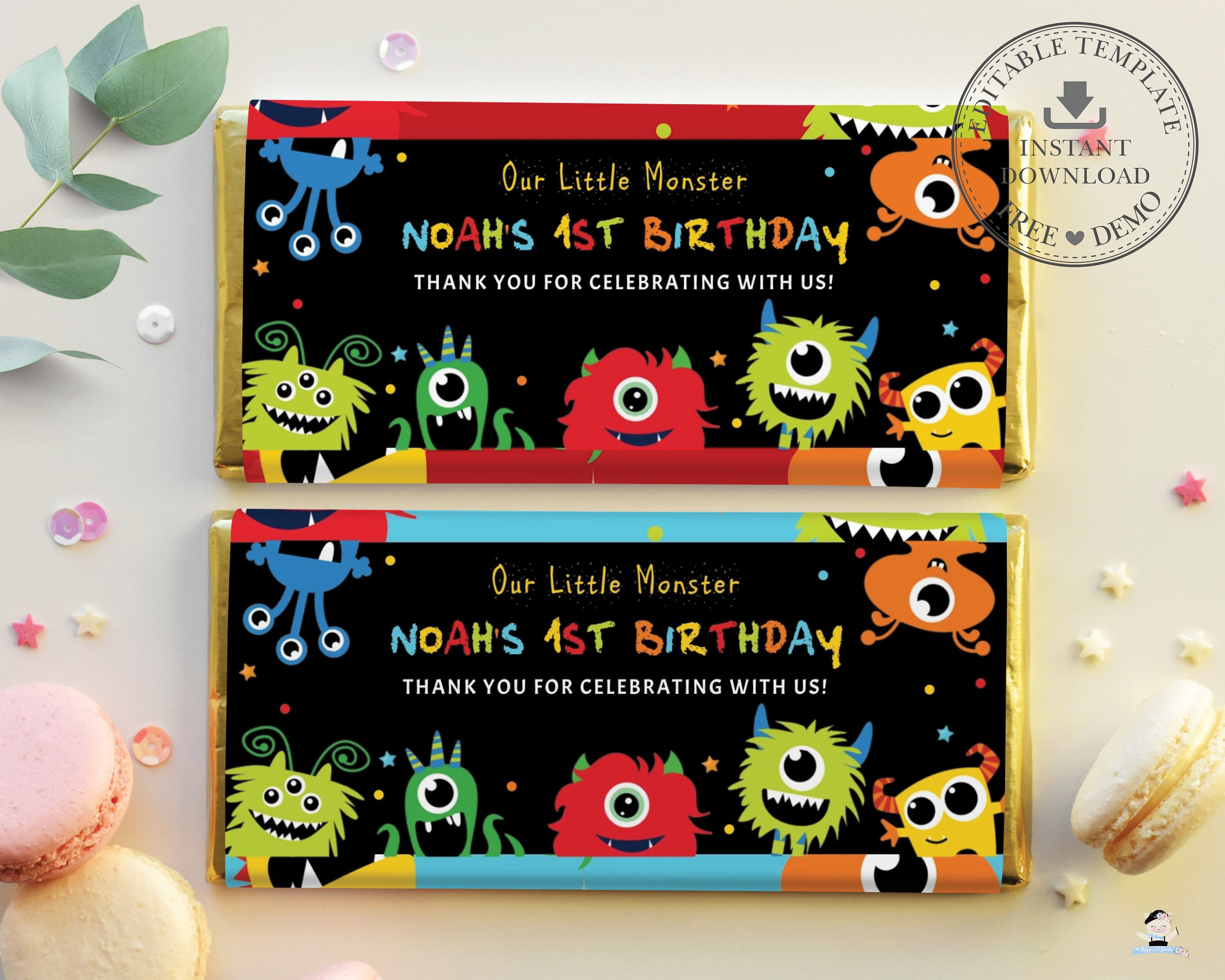 Little Monster Chocolate Bar Wrapper, EDITABLE TEMPLATE, Aldi Hersheys ...