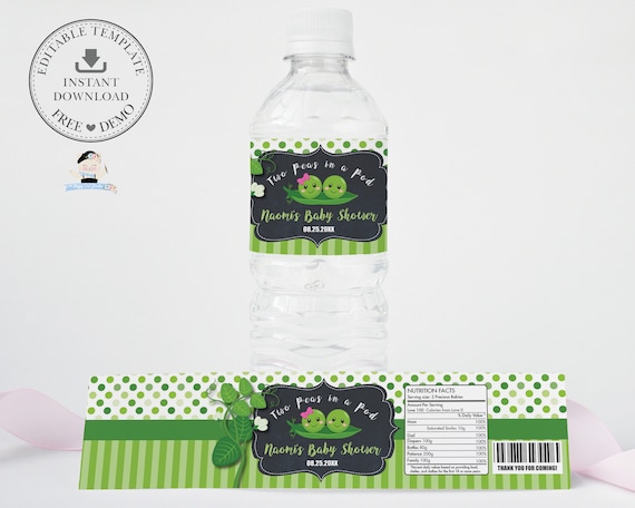 Cute Two Peas in a Pod Twins Boy Girl Baby Shower Water Bottle Labels ...